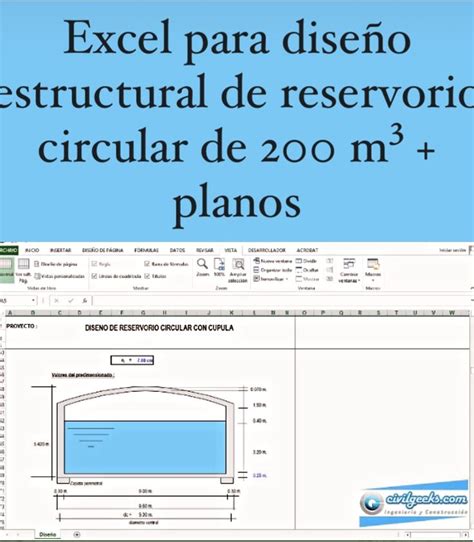 Excel para diseño estructural de reservorio circular de 200 m³ planos