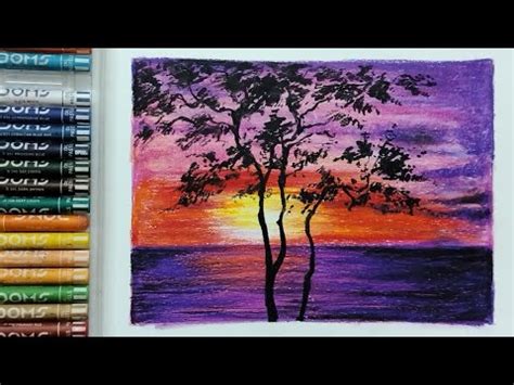 How To Draw Sunset Scenery Easy Oil Pastel Sunset Scenery For