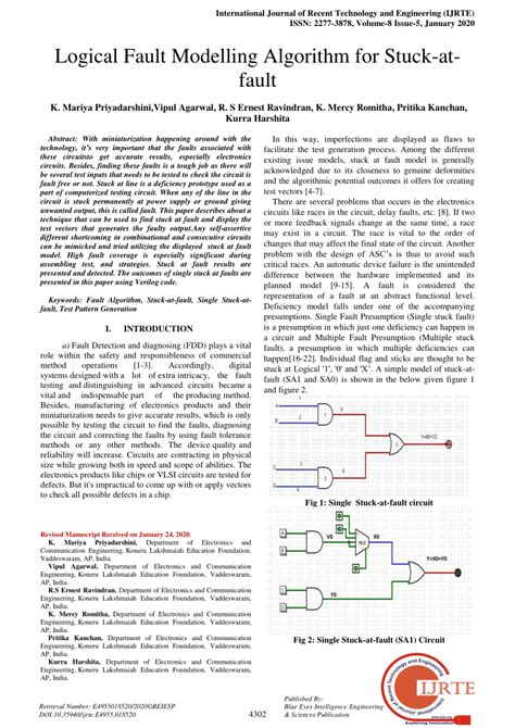 pdf logical fault modelling algorithm for stuck at fault