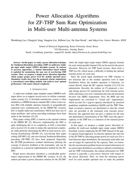 pdf power allocation algorithms for zf thp sum rate optimization in multi user multi antenna