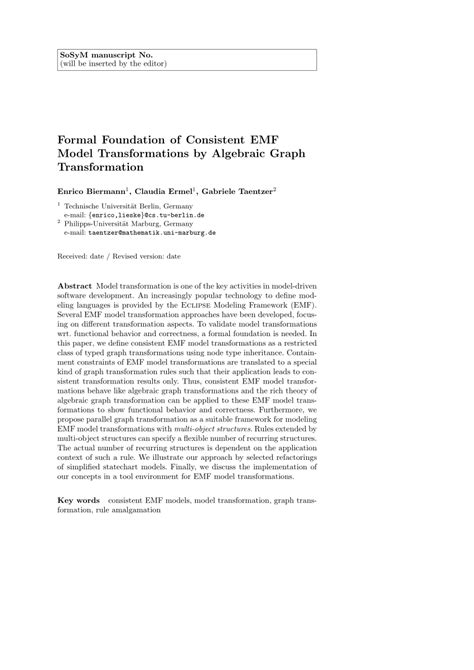 pdf formal foundation of consistent emf model transformations by algebraic graph transformation