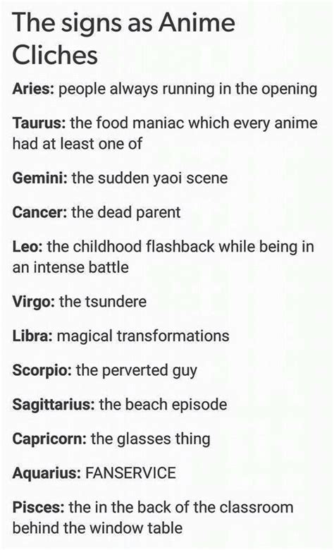 The Signs As Anime Cliches Cliche Natal Charts Quotes Deep
