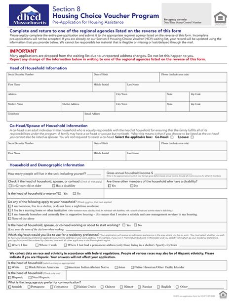 Massachusetts Pre Application For Housing Assistance Section 8