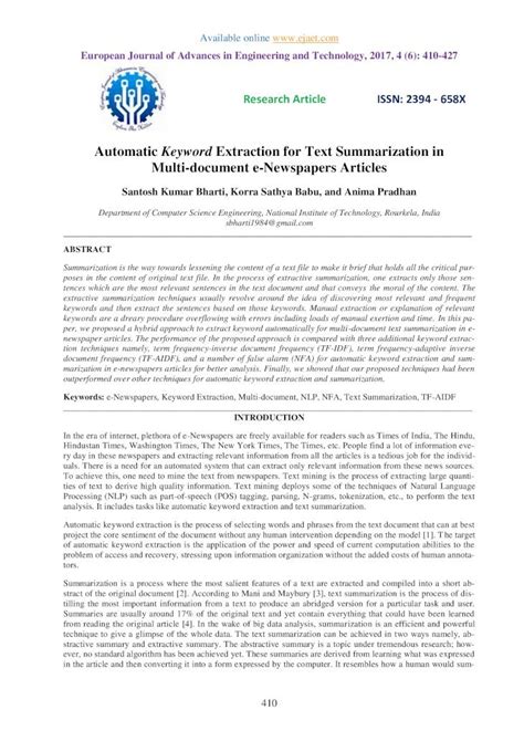 pdf automatic keyword extraction for text summarization in · automatic keyword extraction