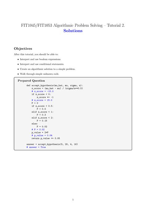 fit1045 53 tutorial 02 solutions fit1045 fit1053 algorithmic problem solving tutorial 2