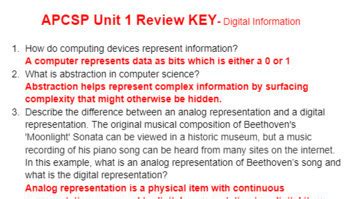 AP Computer Science Principles Unit 1 Review KEY By Teaching In White