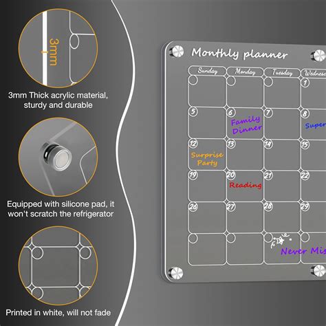 Calendario magnético acrílico para refrigerador de 16 x 12 pulgadas