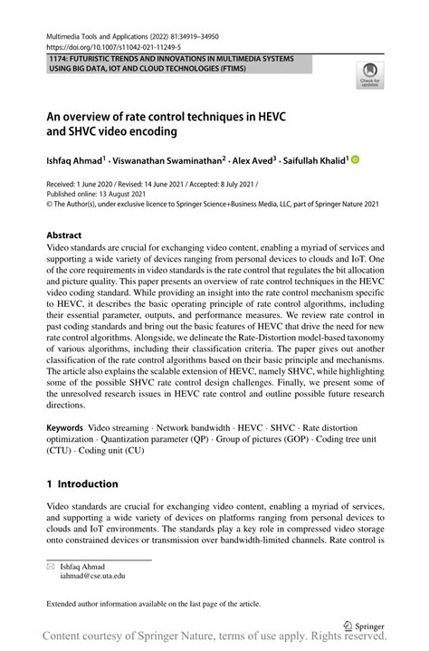 an overview of rate control techniques in hevc and shvc video encoding request pdf
