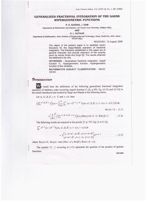 pdf generalized fractional integration of the gauss hypergeometric functions