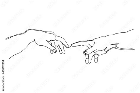 Continuous One Line Drawing Of Hands Going To Touch Together One Line