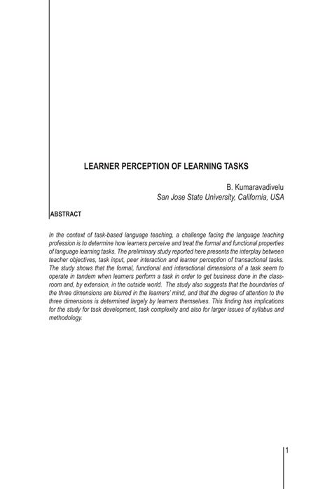 pdf learner perception of learning tasks