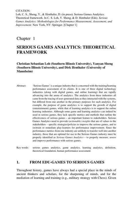 pdf serious games analytics theoretical framework