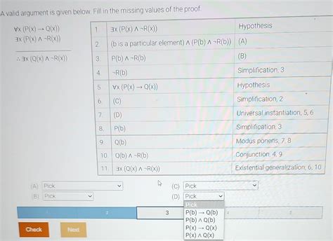 solved a valid argument is given below fill in the missing