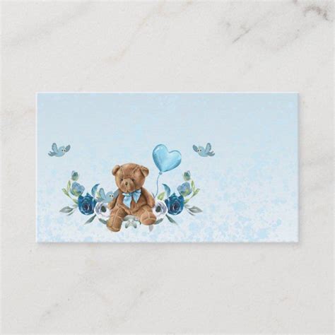 Tarjeta De Recepci N Teddy Bear Blue Balloon Baby Shower Diaper Raffle