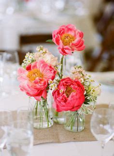 Coral Charm Peonies In Glass Bud Vases Coral Flowers Centerpieces