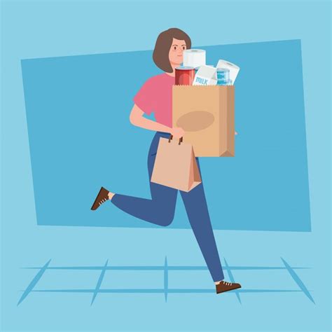 Mujeres cargando bolsas de papel con víveres Vector Premium