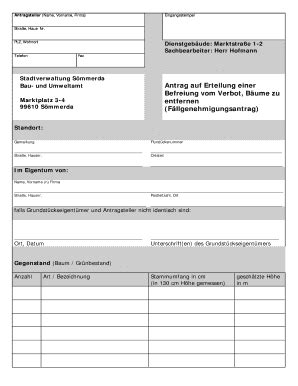 Ausfüllbar Online soemmerda Antrag auf Erteilung einer Befreiung vom