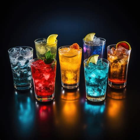 Un Grupo De Bebidas Coloridas Foto Premium