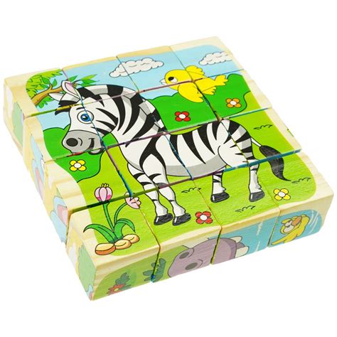 Drewniane klocki puzzle układanka edukacyjne 6W1 safari Zabawki