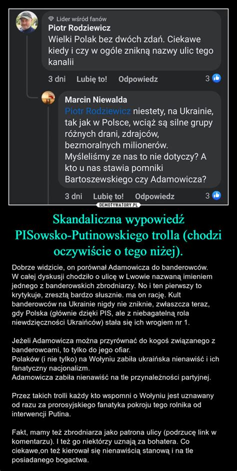 Skandaliczna wypowiedź PISowsko Putinowskiego trolla chodzi oczywiście