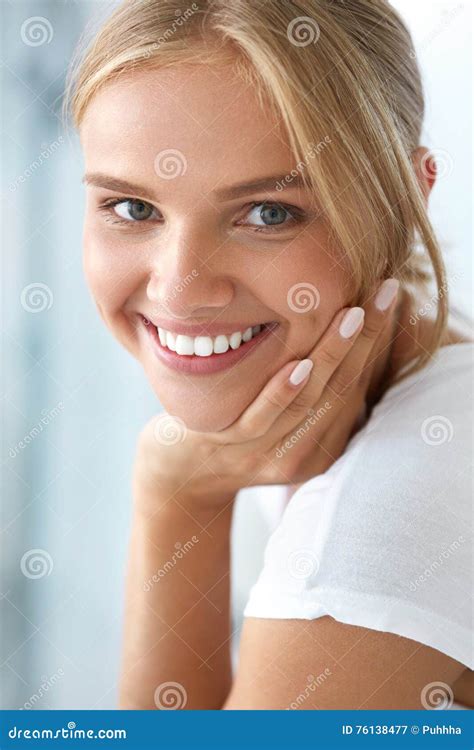 Beauty Portrait Of Woman With Beautiful Smile Fresh Face Smiling Stock