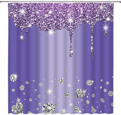 Amazon DSMEUE Glitter Diamond Shower Curtain Purple Silver Shiny