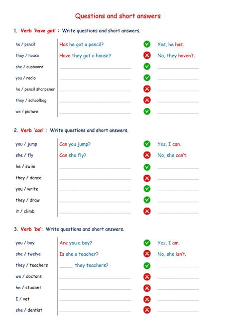 A Printable Question And Short Answers Worksheet For Students To