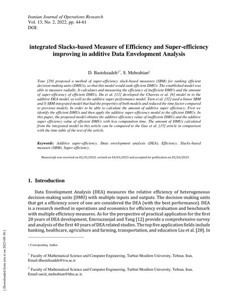pdf integrated slacks based measure of efficiency and super efficiency improving in additive