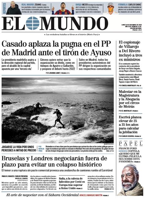Portada De EL MUNDO Del Lunes 14 De Diciembre De 2020 Medios