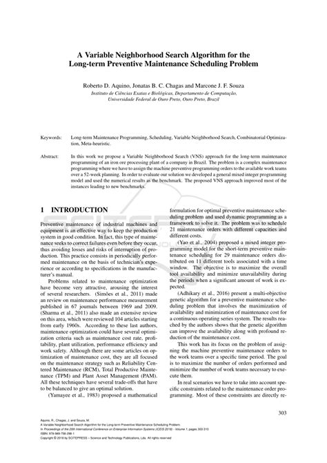 pdf a variable neighborhood search algorithm for the long term preventive maintenance