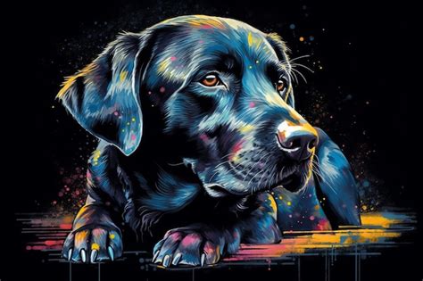 Una Pintura De Un Perro Negro Con Una Cara Colorida Foto Premium