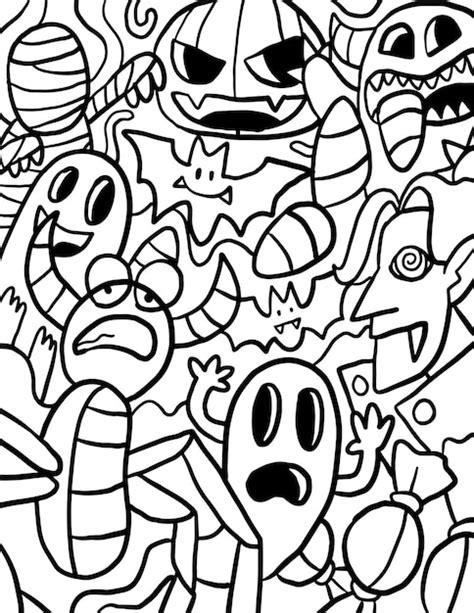 Premium Vector Monster Halloween Doodle Coloring Page