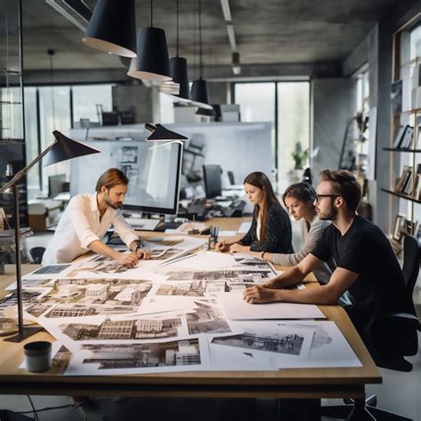 Premium AI Image Architecture And Interiors Designers Working At A Office