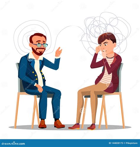 Patient At Psychiatry Counseling Psychotherapy Cartoon Character Stock
