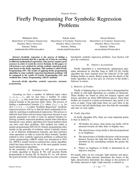 pdf firefly programming for symbolic regression problems
