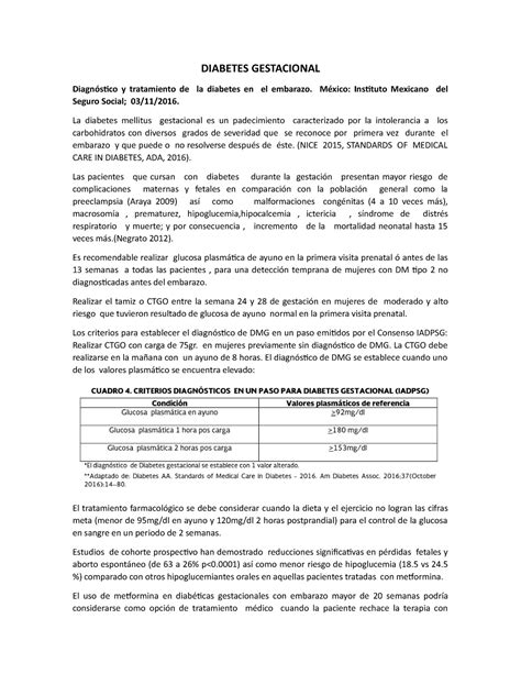 Diabetes Gestacional Rese A Gpc Diabetes Gestacional Diagn Stico Y