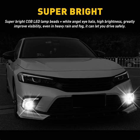 Universal 2Pcs 2 5 Round Projector LED DRL Halo Angel Eyes Fog Lights