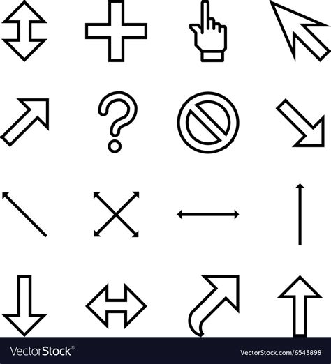 Smooth Cursors Icons With Outlines Royalty Free Vector Image