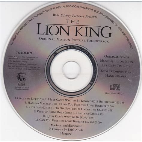 The Lion King Original Motion Picture Soundtrack De Various CD Con