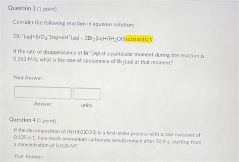 Solved Consider The Following Reaction In Aqueous Solution Chegg