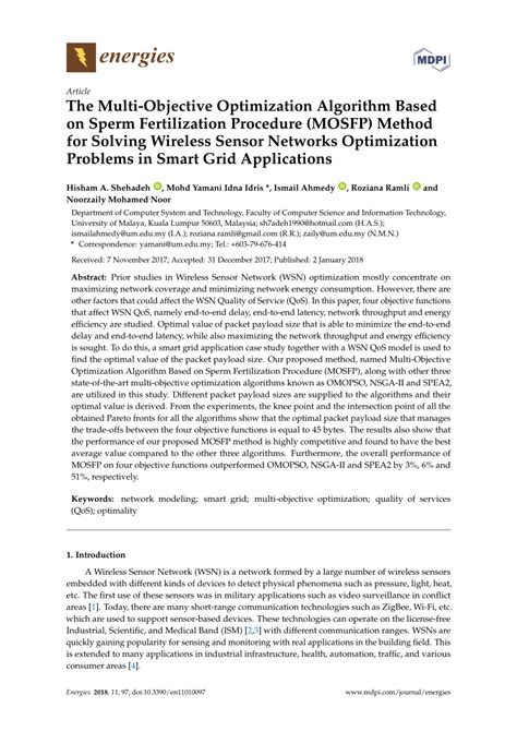 pdf the multi objective optimization algorithm based on sperm fertilization procedure mosfp