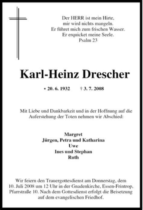 Traueranzeigen Von Karl Heinz Drescher Trauer In NRW De