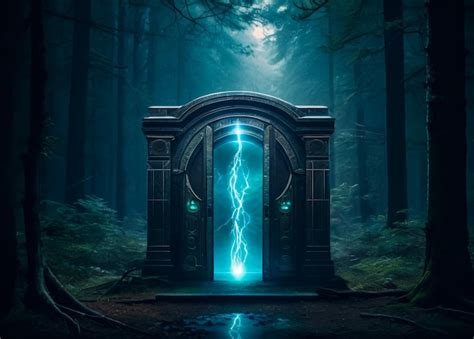 Um portal para outra dimensão numa floresta escura Foto Premium