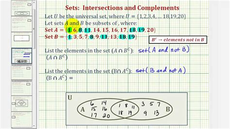 ex find the intersection of a set and a complement using a venn diagram youtube