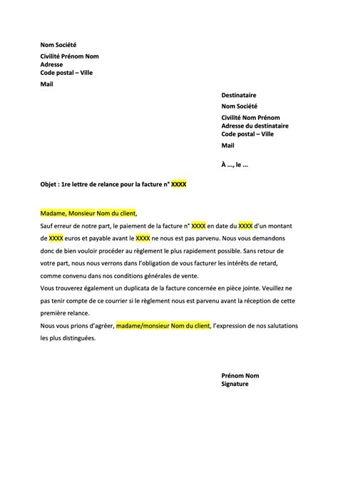 Mod Le De Facture Impay E Re Relance Gratuit Word
