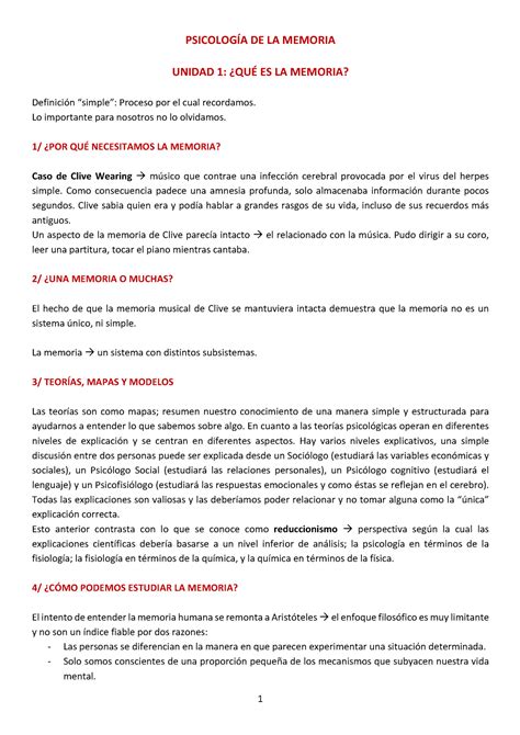 Psicología de la memoria PSICOLOGÍA DE LA MEMORIA UNIDAD 1 QUÉ ES