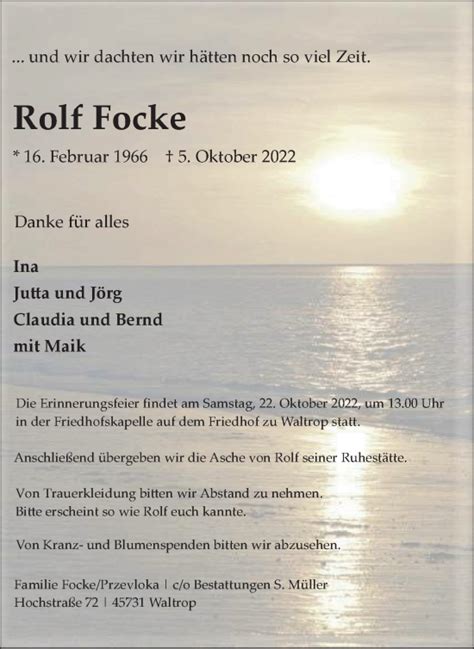 Traueranzeigen Von Rolf Focke Sich Erinnern De