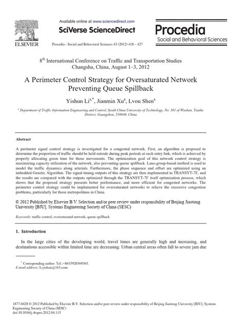 a perimeter control strategy for oversaturated network preventing queue spillback pdf