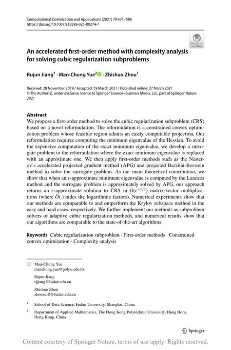 an accelerated first order method with complexity analysis for solving cubic regularization