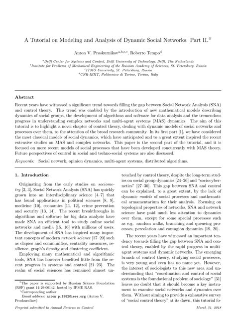 pdf a tutorial on modeling and analysis of dynamic social networks part ii